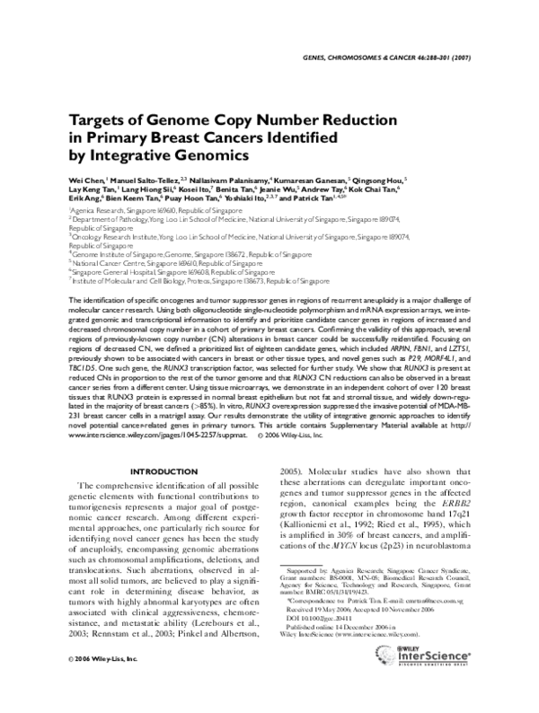 Pdf Targets Of Genome Copy Number Reduction In Primary Breast Cancers