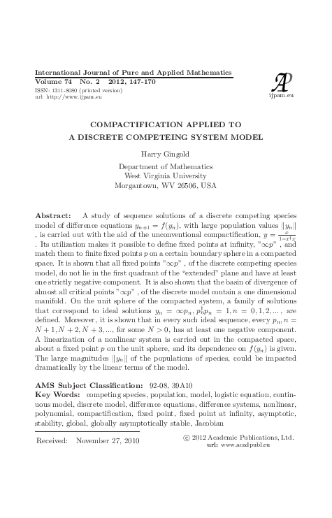 (PDF) Compactification Applied to a Discrete Competeing System Model
