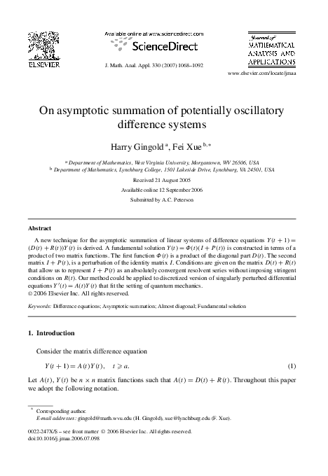 (PDF) On asymptotic summation of potentially oscillatory difference systems