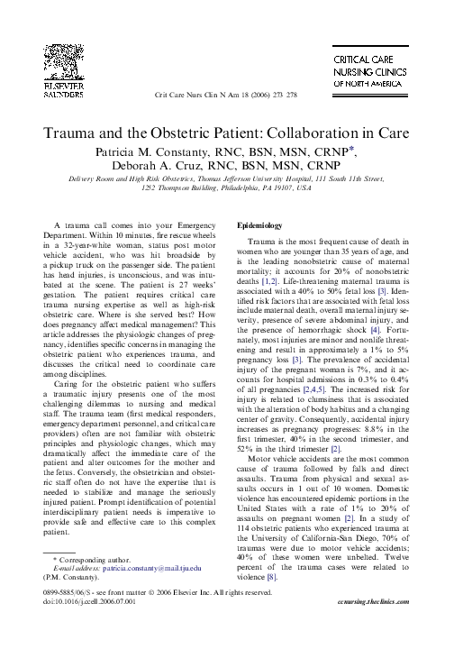 (PDF) Trauma and the Obstetric Patient: Collaboration in Care
