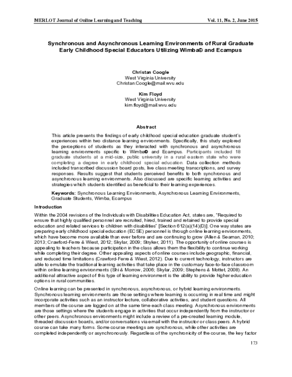 (PDF) Synchronous and Asynchronous Learning Environments of Rural Graduate Early Childhood ...