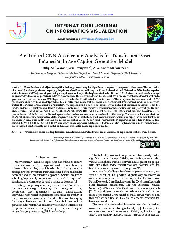 (PDF) Pre-Trained CNN Architecture Analysis for Transformer-Based Indonesian Image Caption ...