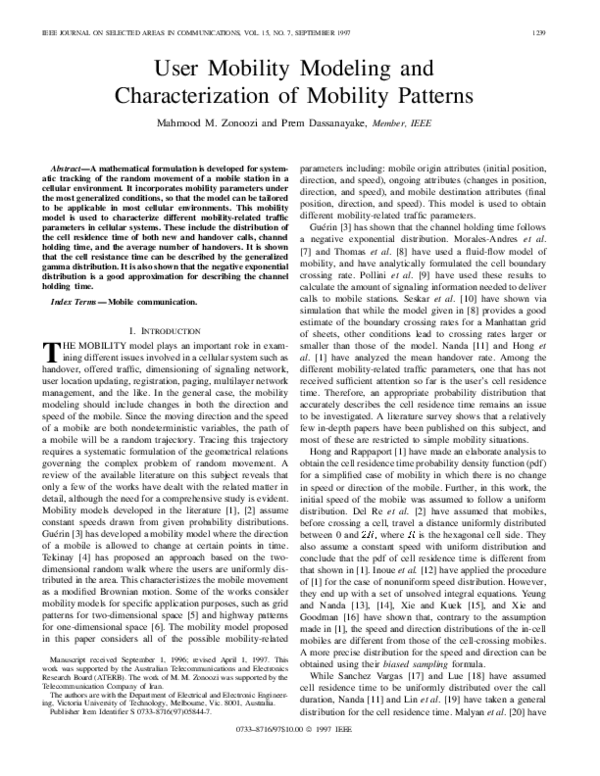 (PDF) User mobility modeling and characterization of mobility patterns ...