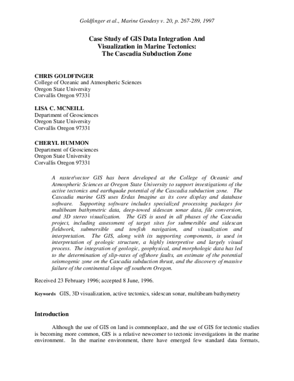 (PDF) Case study of GIS data integration and visualization in marine tectonics: The Cascadia ...