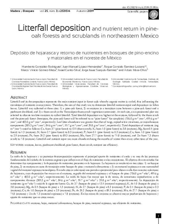 (PDF) Litterfall deposition and nutrient return in pine-oak forests and ...