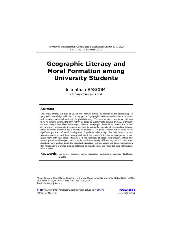 (PDF) Geographic Literacy and Moral Formation among University Students