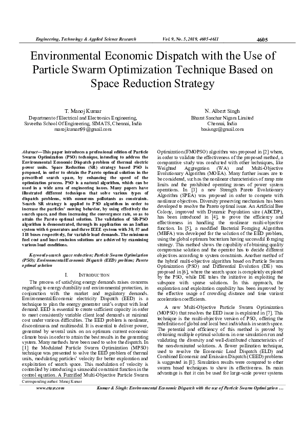 (PDF) Environmental Economic Dispatch with the use of Particle Swarm ...