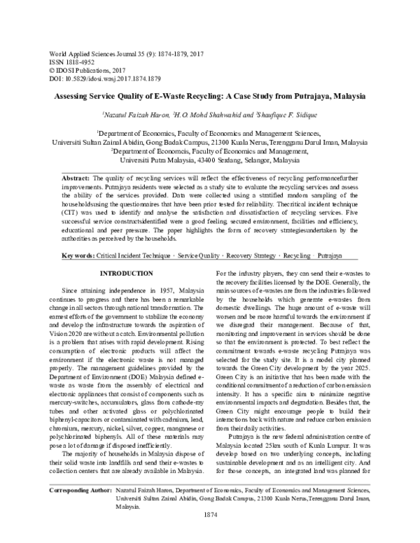 (PDF) Assessing service quality of e-waste recycling: A case study from ...