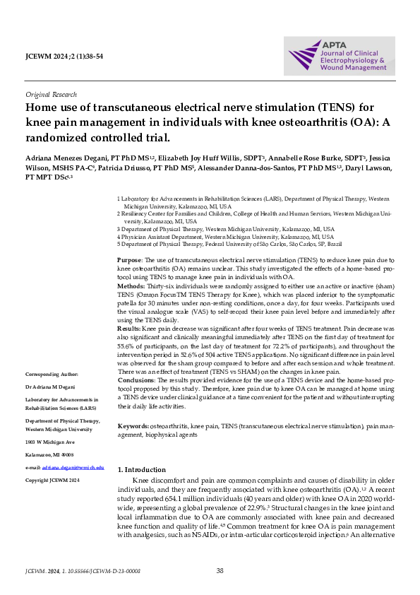 (PDF) Home use of transcutaneous electrical nerve stimulation (TENS) for knee pain management in ...