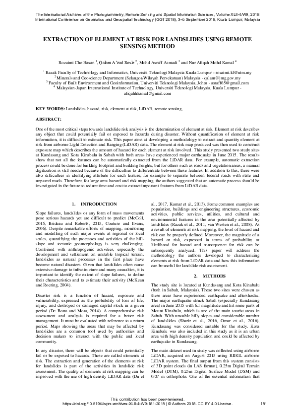 Pdf Extraction Of Element At Risk For Landslides Using Remote Sensing