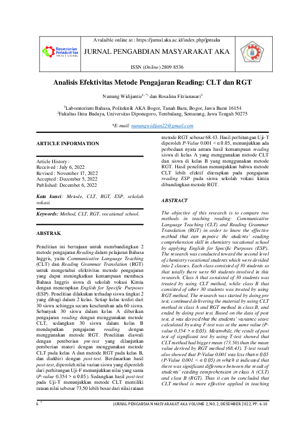 (PDF) Analisis Efektivitas Metode Pengajaran Reading: CLT dan RGT
