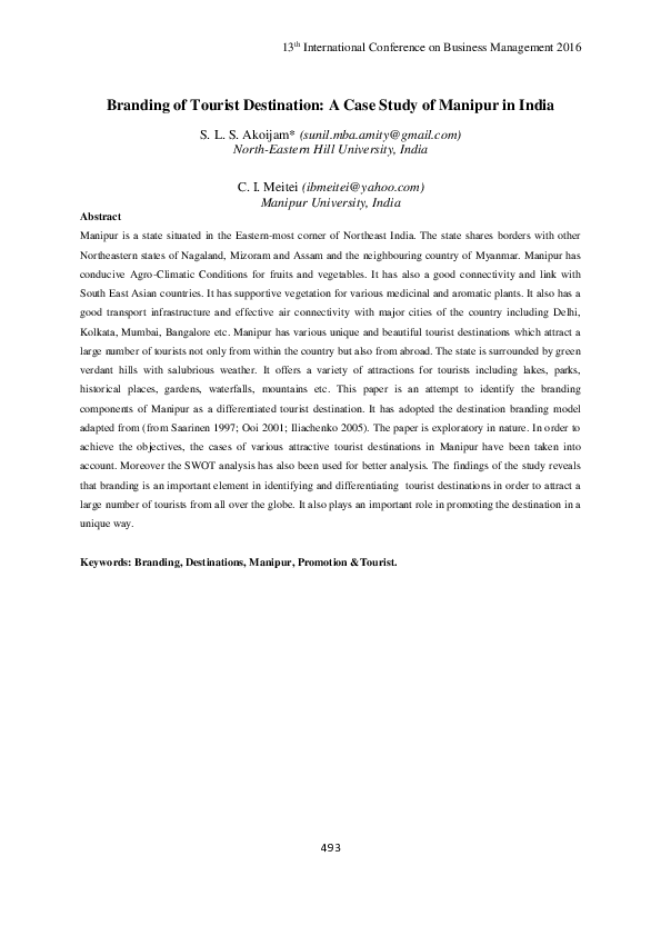 (PDF) Branding of Tourist Destination: A Case Study of Manipur in India
