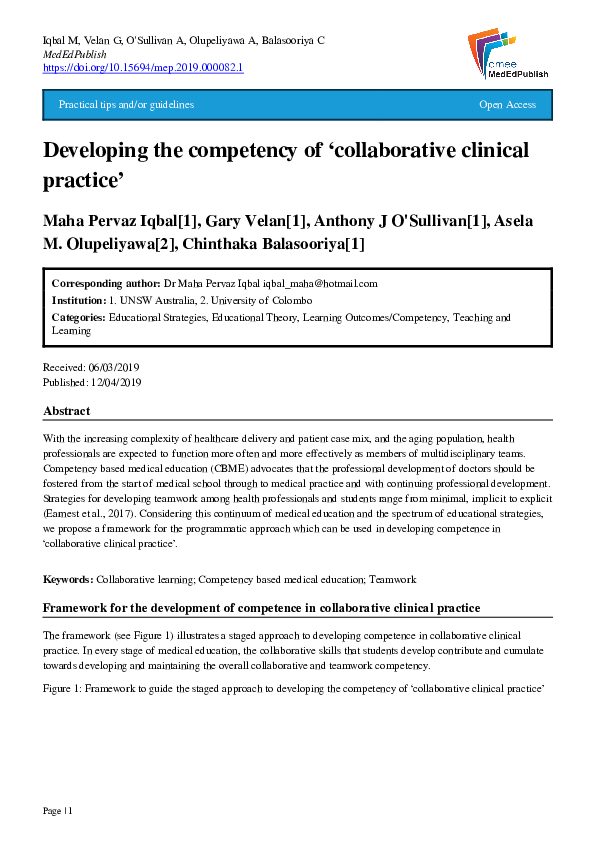(PDF) Developing the competency of ‘collaborative clinical practice’