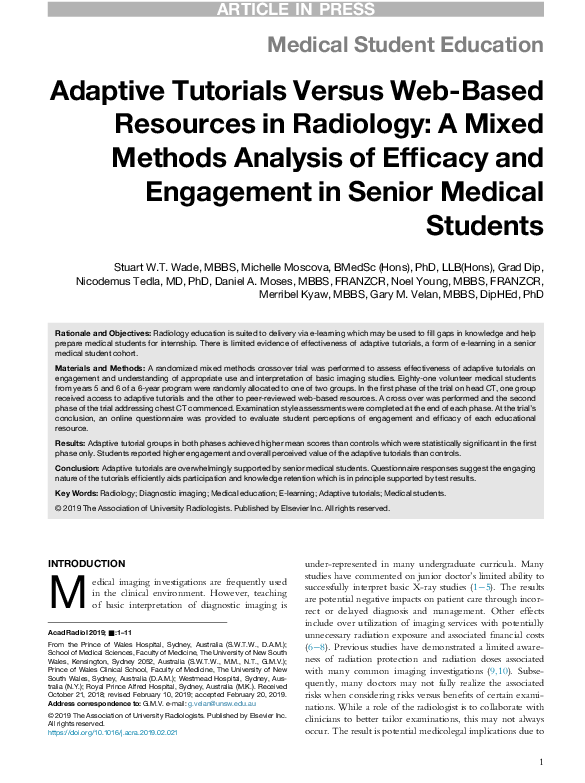 (PDF) Adaptive Tutorials Versus Web-Based Resources in Radiology: A ...