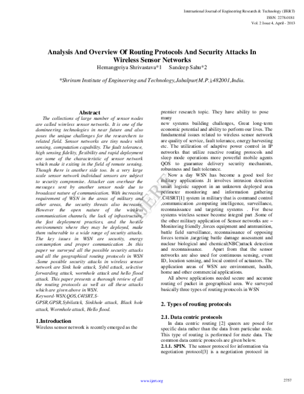 Pdf Analysis And Overview Of Routing Protocols And Security Attacks