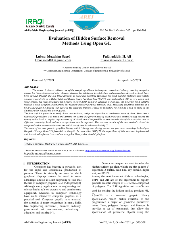 (PDF) Evaluation of Hidden Surface Removal Methods Using Open GL