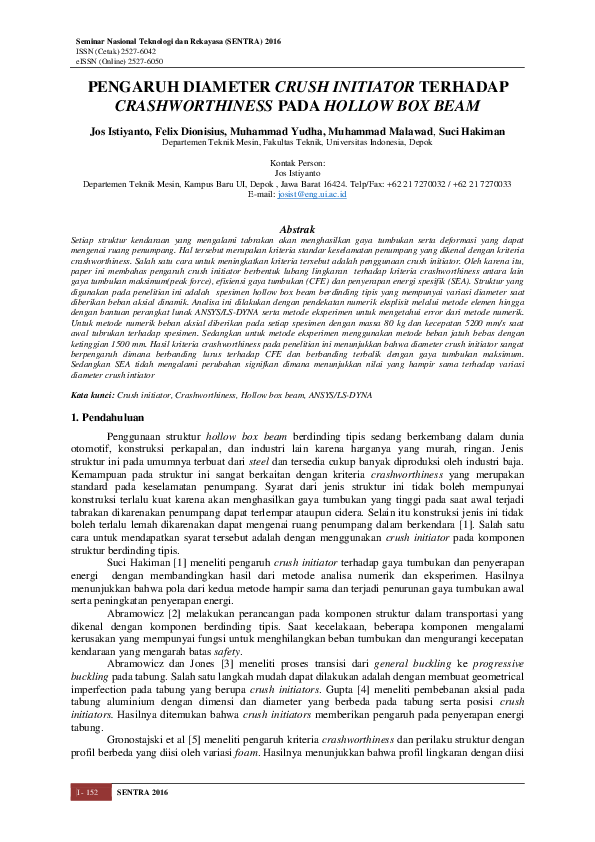Pengaruh Diameter Crush Initiator Terhadap Crashworthiness Pada Hollow ...