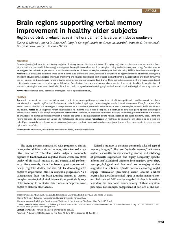 (PDF) Brain regions supporting verbal memory improvement in healthy ...