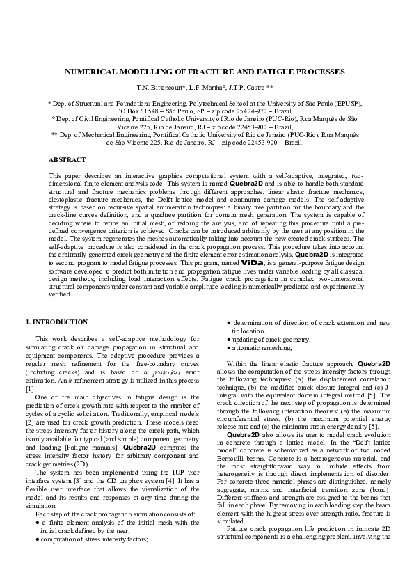 (PDF) Numerical modelling of fracture and fatigue processes