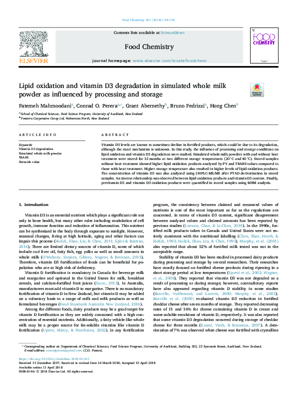 (PDF) Lipid oxidation and vitamin D3 degradation in simulated whole ...