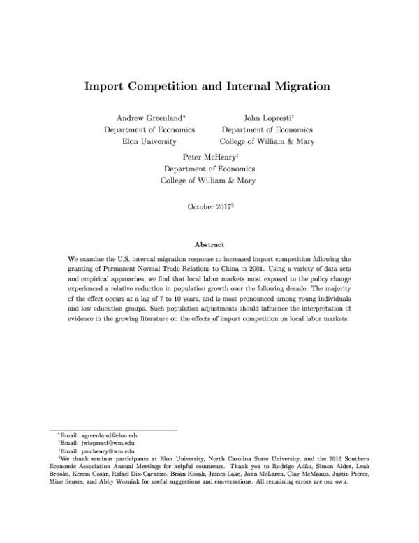 (PDF) Import Competition and Internal Migration