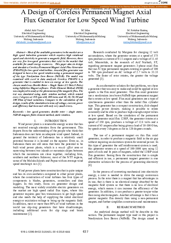 (PDF) A Design of Coreless Permanent Magnet Axial Flux Generator for ...