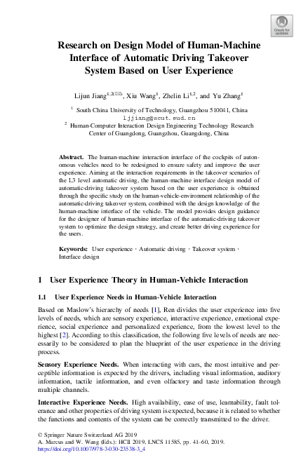 (PDF) Research on Design Model of Human-Machine Interface of Automatic Driving Takeover System ...