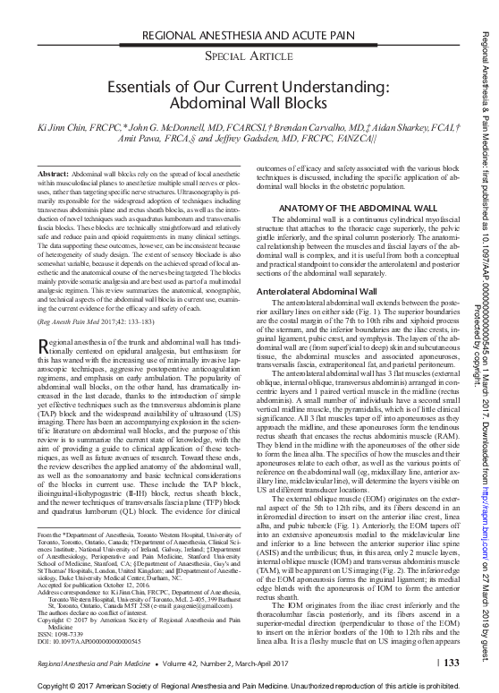(PDF) Essentials of Our Current Understanding: Abdominal Wall Blocks