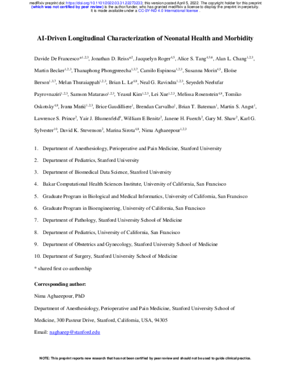 (PDF) AI-Driven Longitudinal Characterization of Neonatal Health and ...