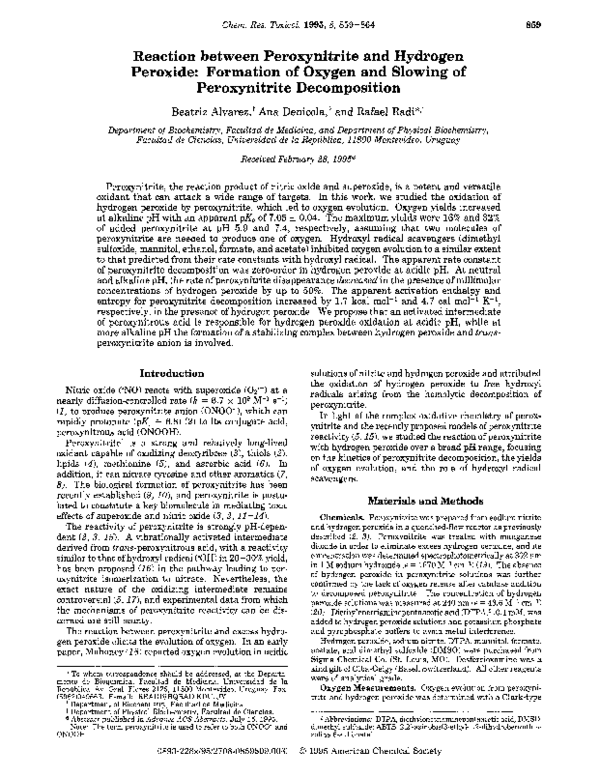 (PDF) Reaction between Peroxynitrite and Hydrogen Peroxide: Formation ...