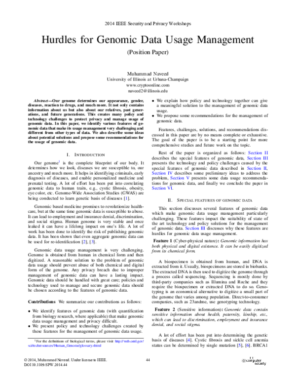 (PDF) Hurdles for Genomic Data Usage Management