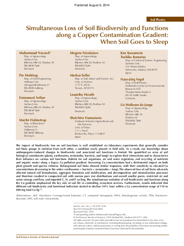 (PDF) Simultaneous Loss of Soil Biodiversity and Functions along a ...