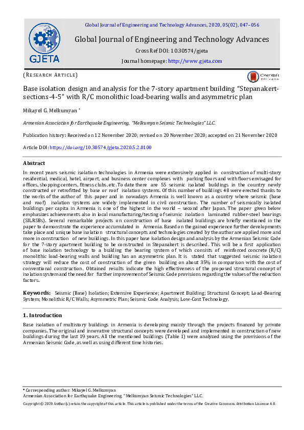 (PDF) Base isolation design and analysis for the 7-story apartment ...