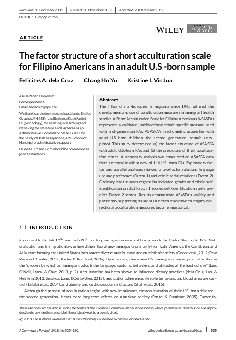 (PDF) The factor structure of a short acculturation scale for Filipino ...