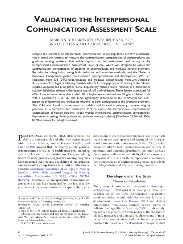 (PDF) Validating the Interpersonal Communication Assessment Scale