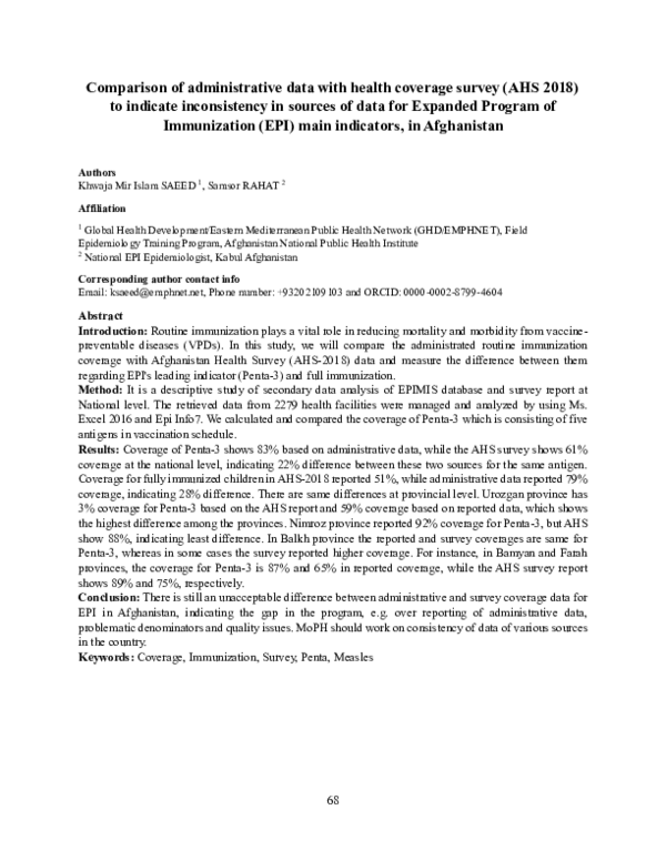 (PDF) Comparison of administrative data with health coverage survey (AHS 2018) to indicate ...