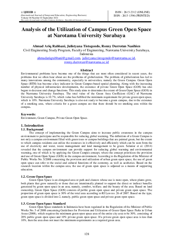 (PDF) Analysis of the Utilization of Campus Green Open Space at ...