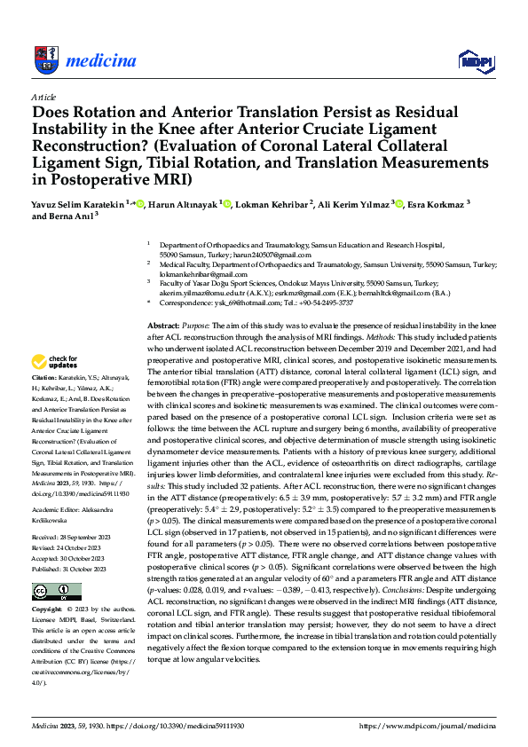 (PDF) Does Rotation and Anterior Translation Persist as Residual Instability in the Knee after ...