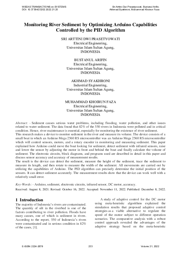 Pdf Monitoring River Sediment By Optimizing Arduino Capabilities Controlled By The Pid Algorithm 0448