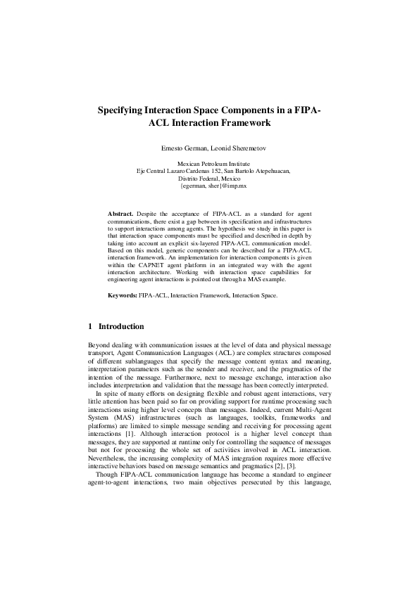 (PDF) Specifying Interaction Space Components in a FIPA-ACL Interaction Framework