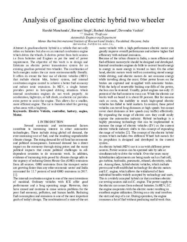 (DOC) Analysis of gasoline electric hybrid two wheeler