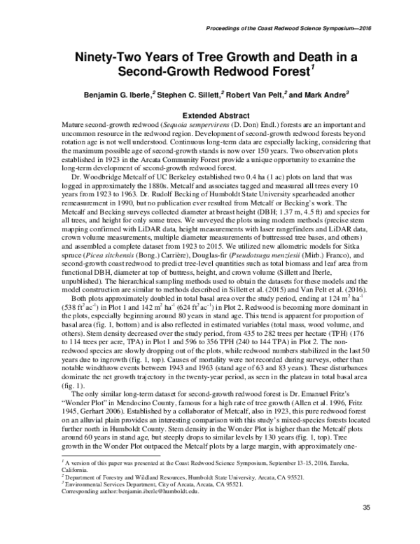 (PDF) Ninety-two years of tree growth and death in a second-growth ...