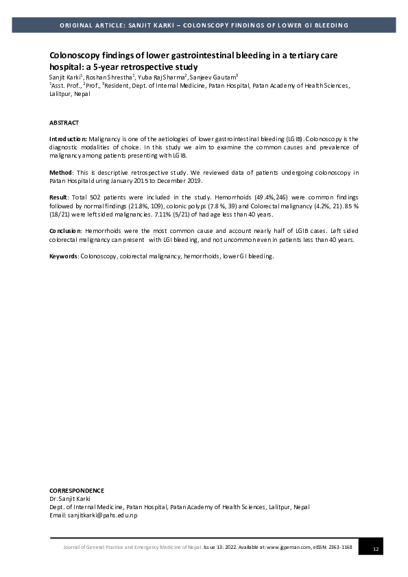 (PDF) Colonoscopy findings of lower gastrointestinal bleeding in a ...