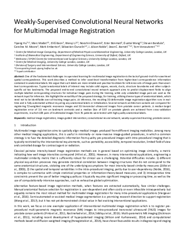 (PDF) Weakly-supervised convolutional neural networks for multimodal image registration
