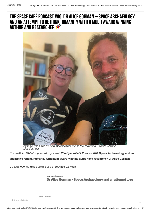 (PDF) The Space Café Podcast #90: Dr Alice Gorman -Space Archaeology ...