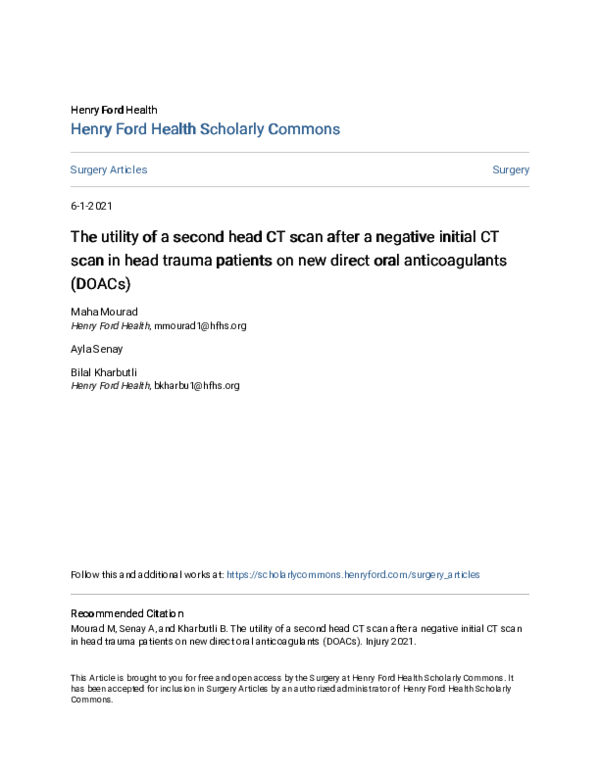 (PDF) The utility of a second head CT scan after a negative initial CT ...