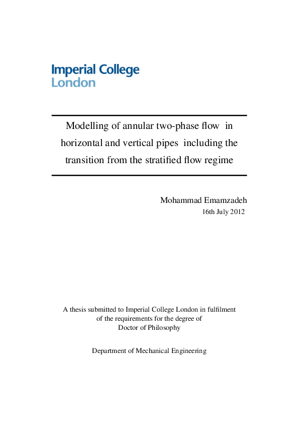 (PDF) Modelling of annular two-phase flow in horizontal and vertical ...