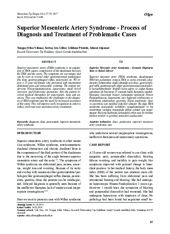 (PDF) Superior Mesenteric Artery Syndrome- Process of Diagnosis and ...