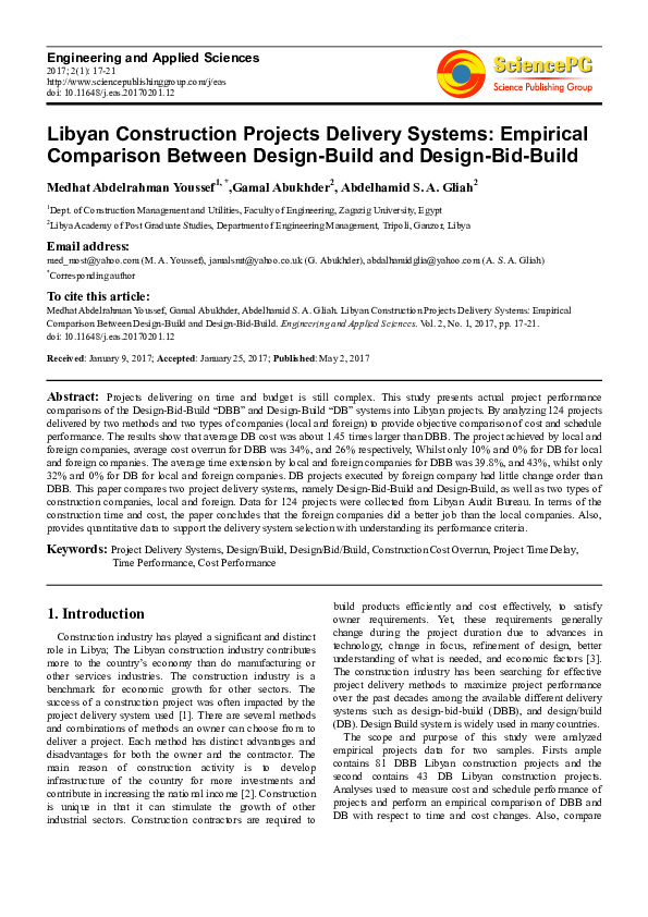 (PDF) Libyan Construction Projects Delivery Systems: Empirical ...