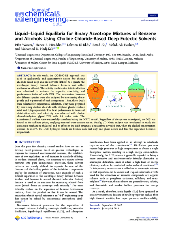 (PDF) Liquid–Liquid Equilibria for Binary Azeotrope Mixtures of Benzene ...